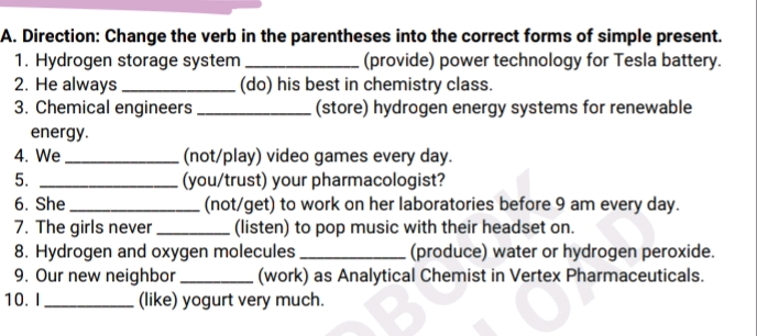 A Direction Change the verb in the | StudyX