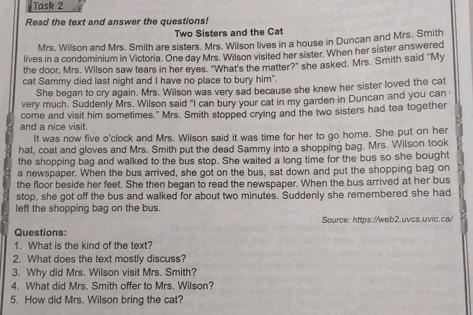 Task 2 Read the text and answer the | StudyX