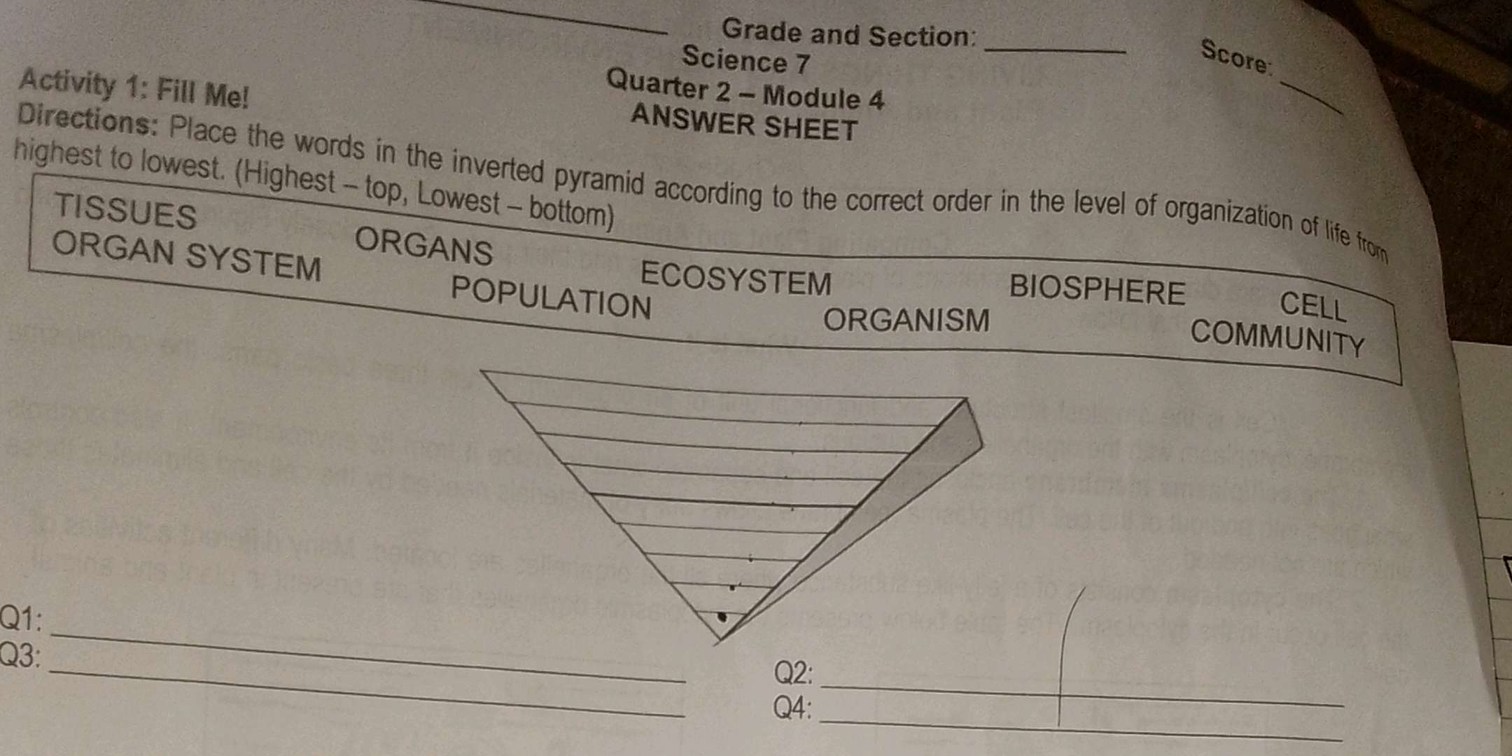 Grade and Section Science 7 Quarter 2 - | StudyX