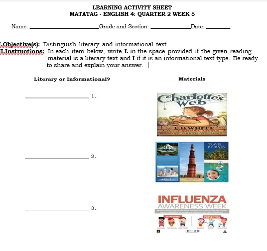 LEARNING ACTIVITY SHEET MATATAG - ENGLISH 4 | StudyX