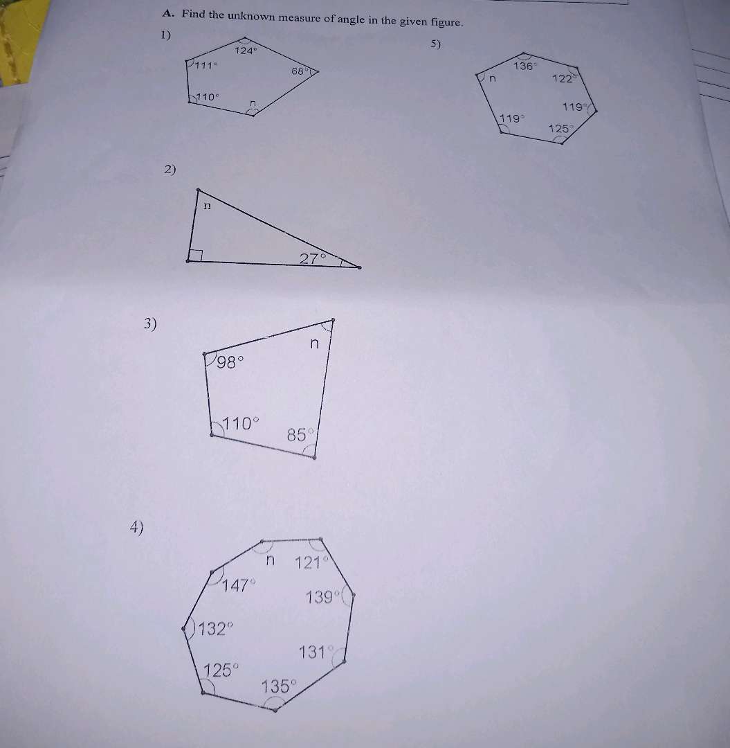 A Find the unknown measure of angle in the | StudyX