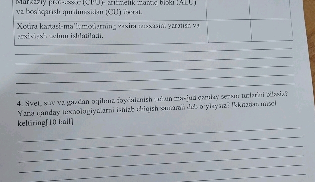 Markaziy protsessor (CPU)- arifmetik mantiq | StudyX