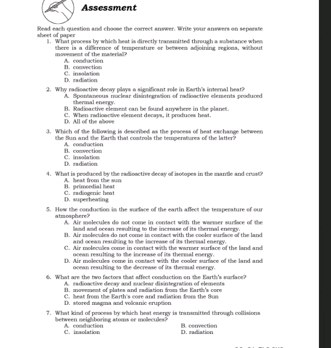 Assessment Read each question and choose the | StudyX