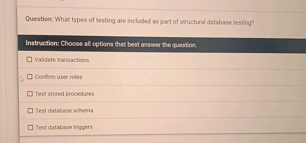 Question What types of testing are included | StudyX