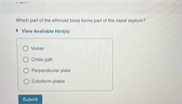 Which part of the ethmoid bone forms part | StudyX