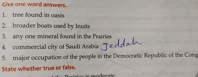 Give one word answers 1 tree found in oasis | StudyX