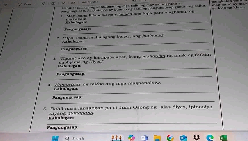 Draw Panuto Ibigay ang kahulugan ng mga | StudyX