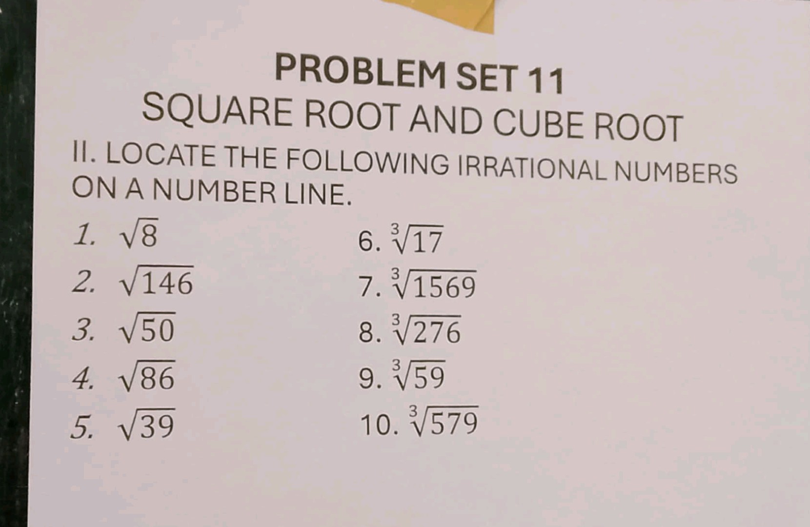 PROBLEM SET 11 SQUARE ROOT AND CUBE ROOT II | StudyX