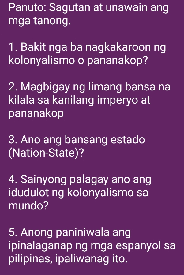 Panuto Sagutan at unawain ang mga tanong 1 | StudyX
