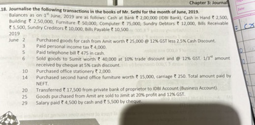 Chapter 3 Journal 18 Journalise the | StudyX