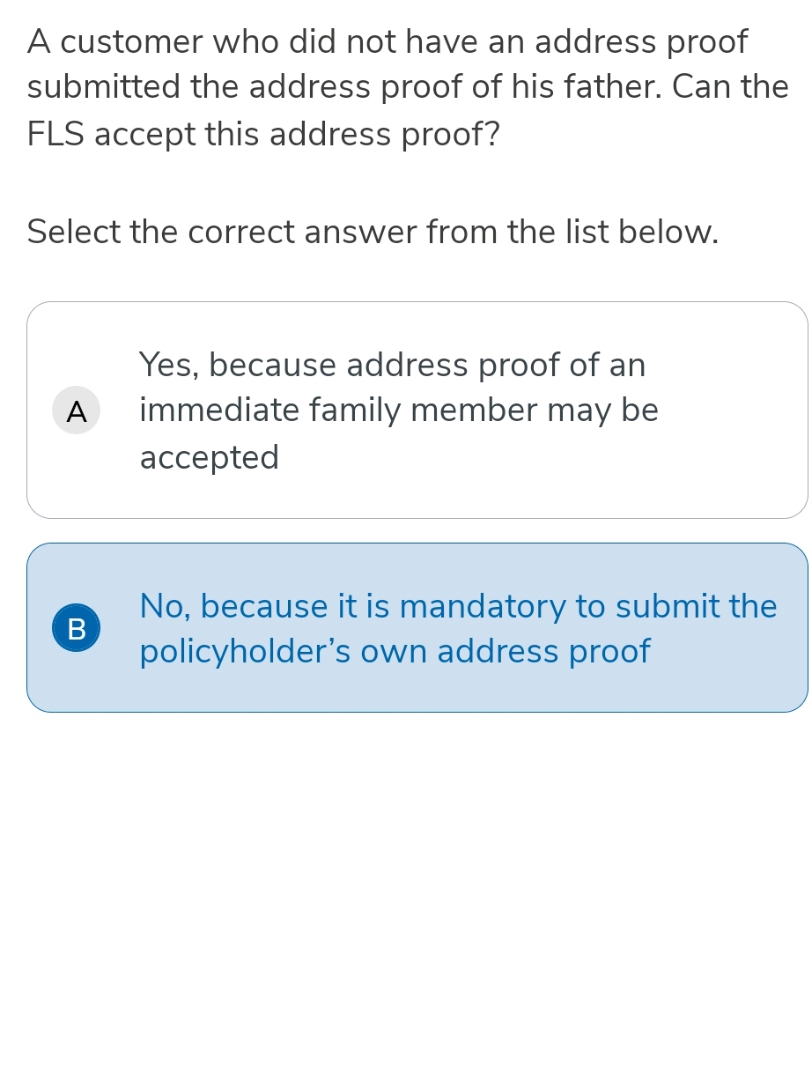 A customer who did not have an address proof | StudyX