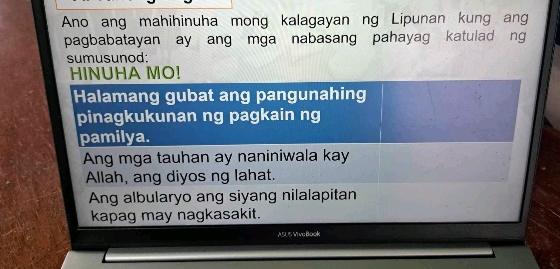 Ano ang mahihinuha mong kalagayan ng Lipunan | StudyX
