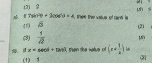 (3) 2 15 If 7 2 +3 2 =4 then the value of is