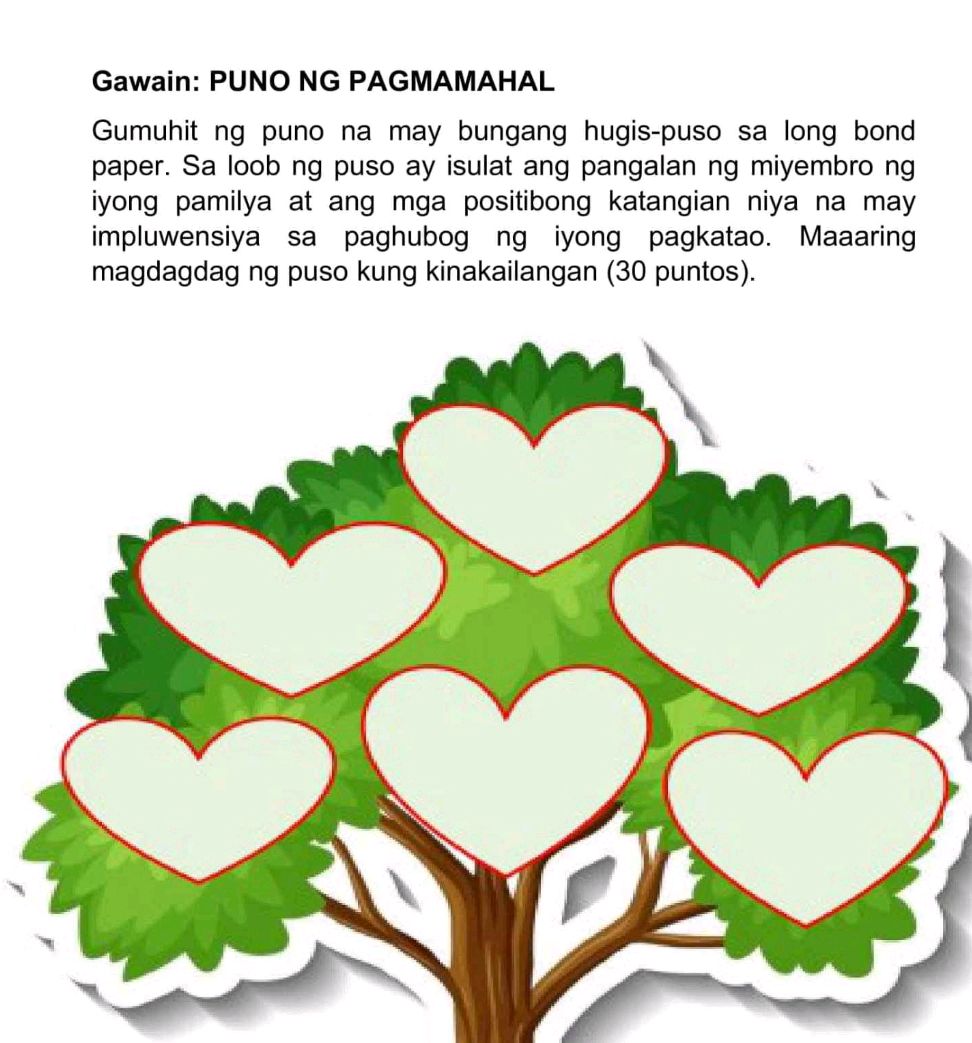 Gawain PUNO NG PAGMAMAHAL Gumuhit ng puno na | StudyX
