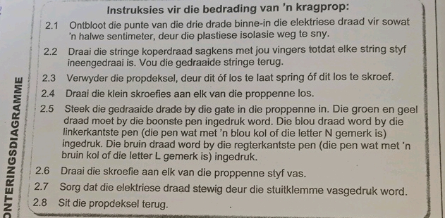 Instruksies vir die bedrading van n kragprop