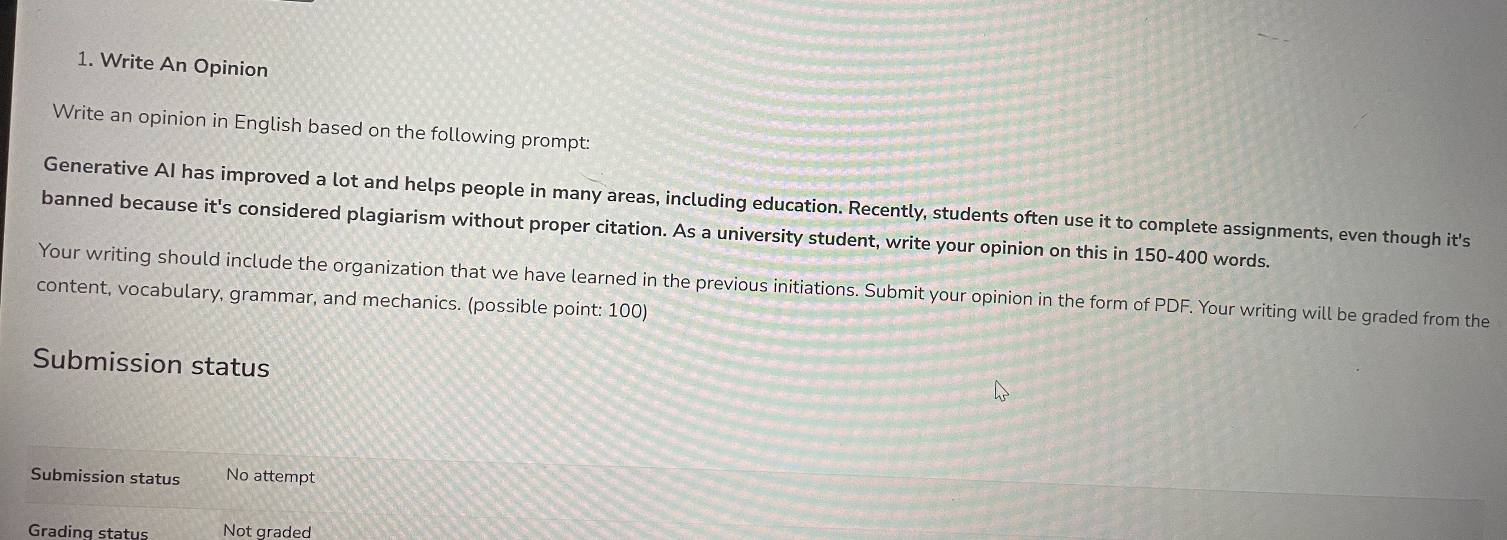 1 Write An Opinion Write an opinion in | StudyX