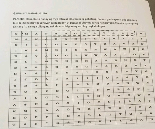 GAWAIN 2 HANAP SALITA PANUTO Hanapin sa | StudyX