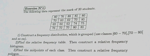 Exercise N 4 The following data represent | StudyX