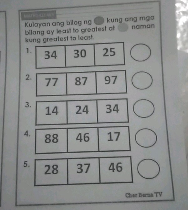 Kulayan ang bilog ng kung ang mga bilang ay
