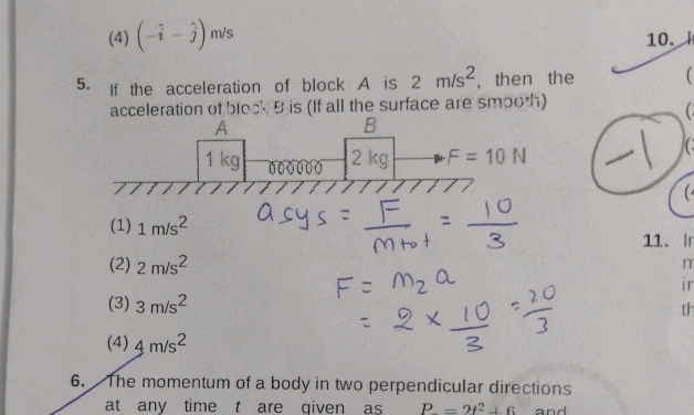 (4) (- i- j) m / s 10 5 If the acceleration | StudyX