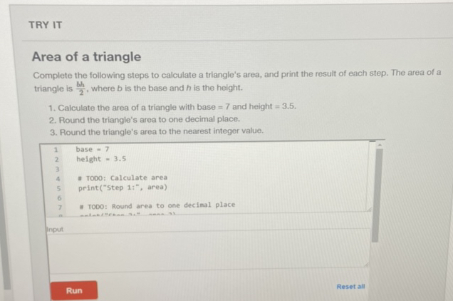 TRY IT Area of a triangle Complete the | StudyX