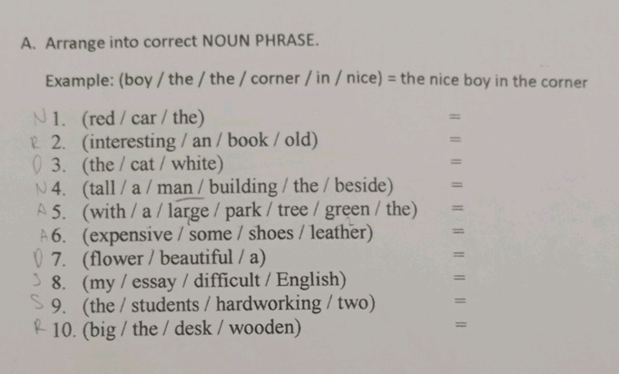 A Arrange into correct NOUN PHRASE Example | StudyX