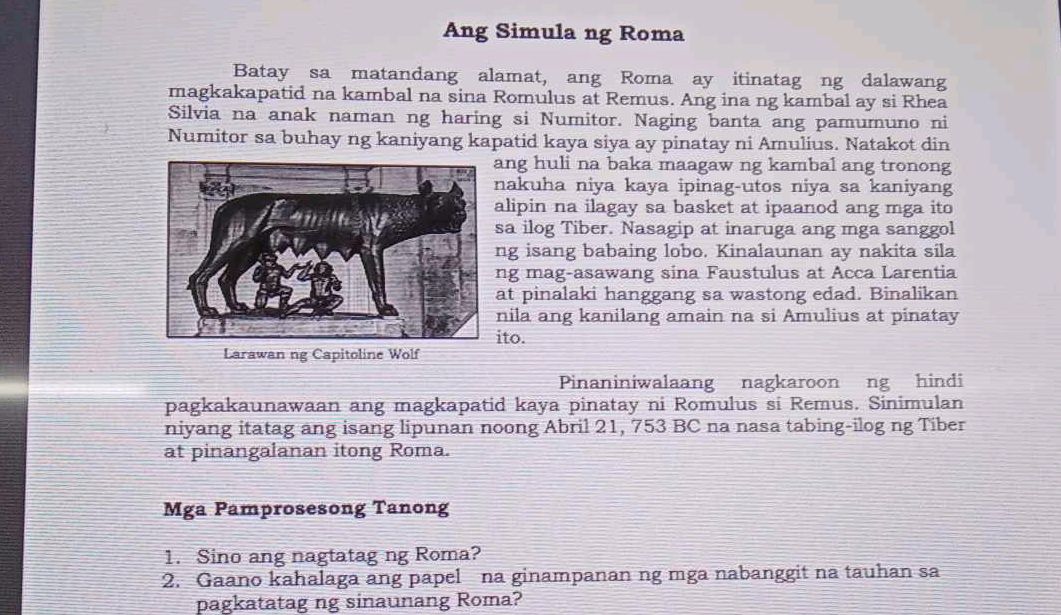 Ang Simula ng Roma Batay sa matandang alamat | StudyX