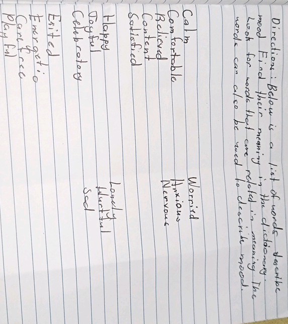 Directions Below is a list of words describe | StudyX