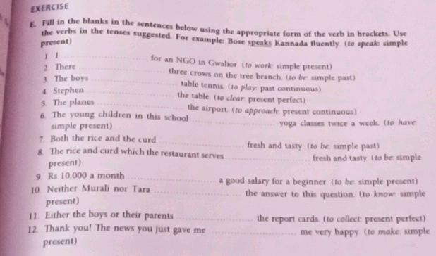 EXERCISE E Fill in the blanks in the | StudyX