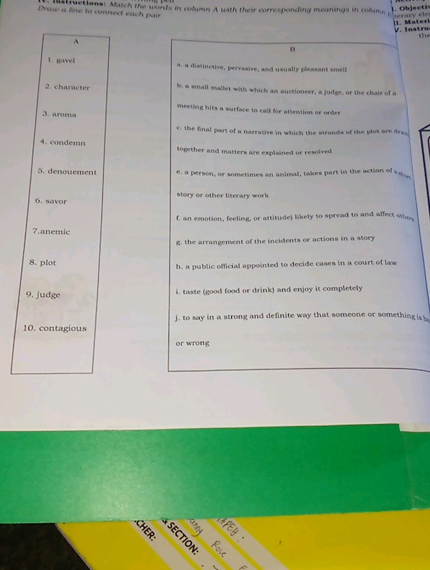 D) Mateh the words in column A with their | StudyX