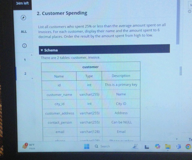 34 m left 2 Customer Spending List all | StudyX