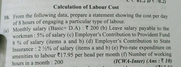 Calculation of Labour Cost 10 From the | StudyX