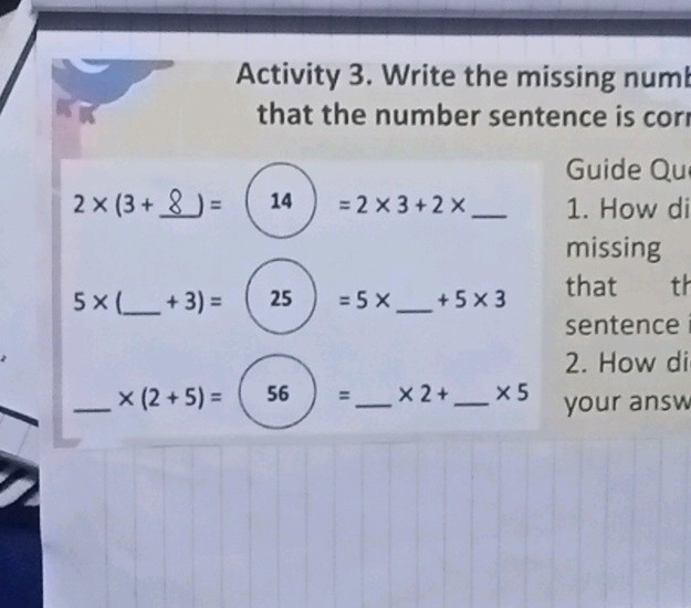 Activity 3 Write the missing num that the