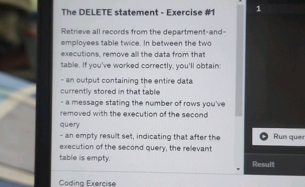 The DELETE statement - Exercise 1 1 Retrieve | StudyX