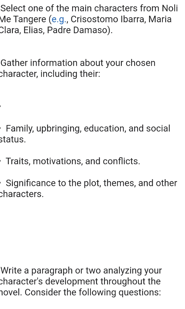 Select one of the main characters from Noli | StudyX