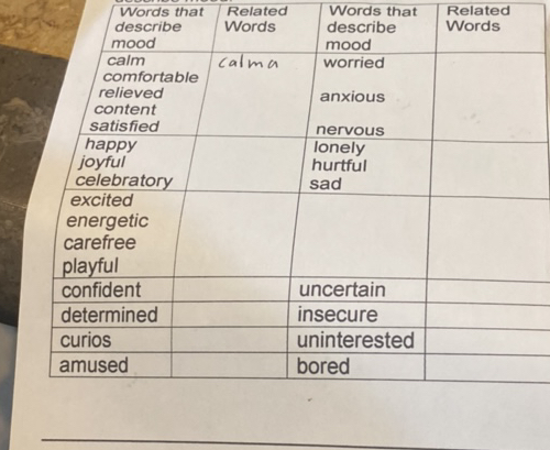 Words th describe mood Related Words Words | StudyX
