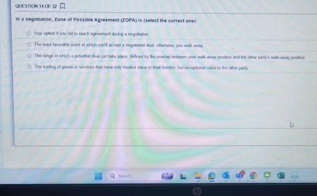 QUESTION 14 OF 32 In a negotiation Zone of | StudyX