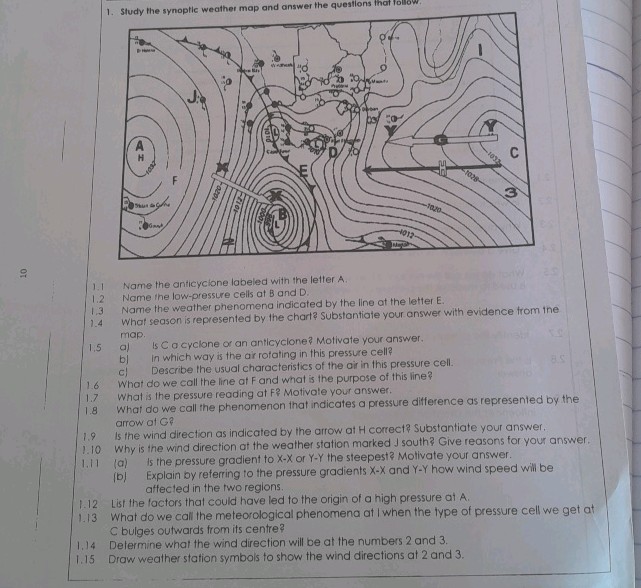 1 Study the synoptic weather map and answer | StudyX