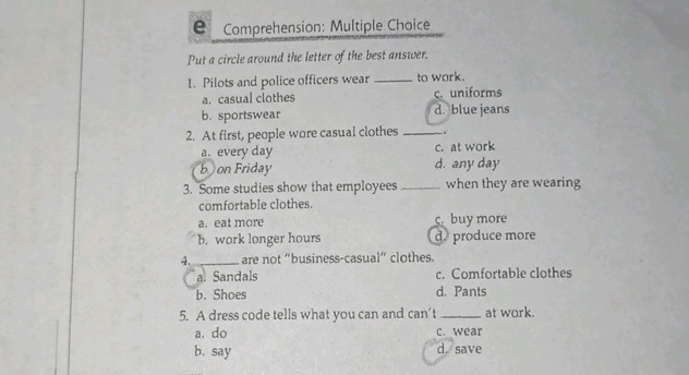 e Comprehension Multiple Choice Put a circle | StudyX