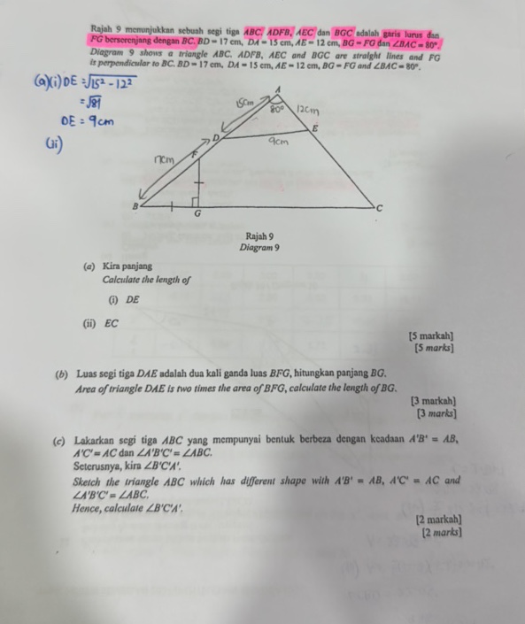 Rajah 9 menunjukkan sebuah segi tign ABC/ | StudyX