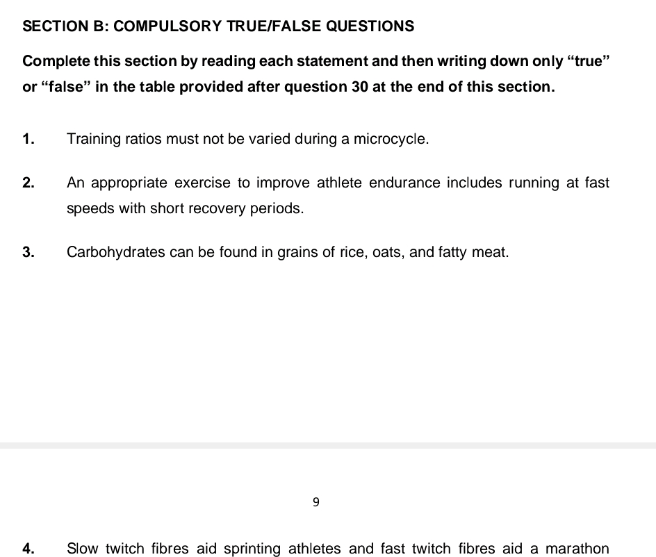 SECTION B COMPULSORY TRUE/FALSE QUESTIONS | StudyX