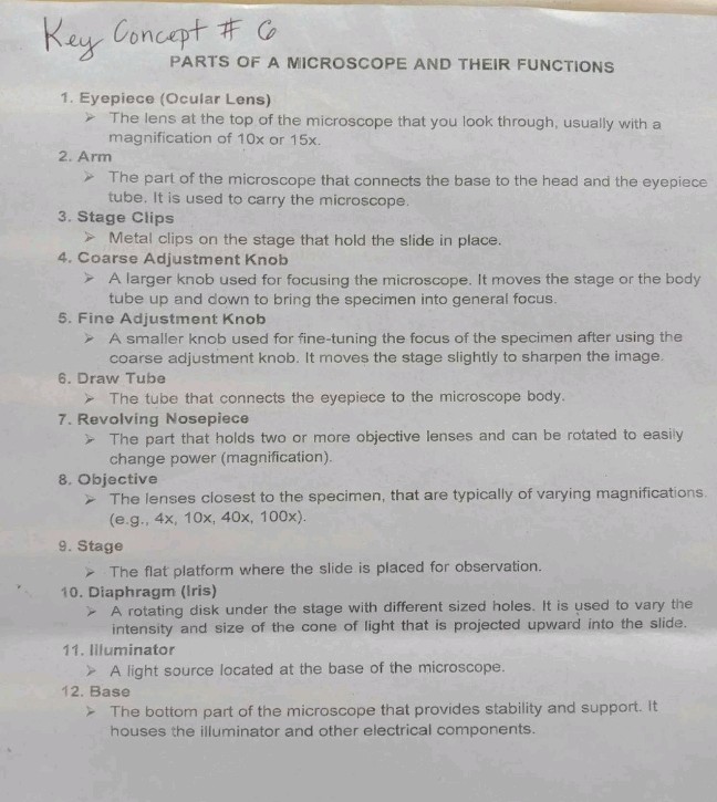Key Concept 6 PARTS OF A MICROSCOPE AND | StudyX