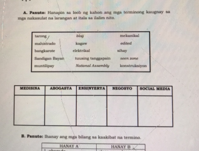 A Panuto Hanapin sa loob ng kahon ang mga | StudyX