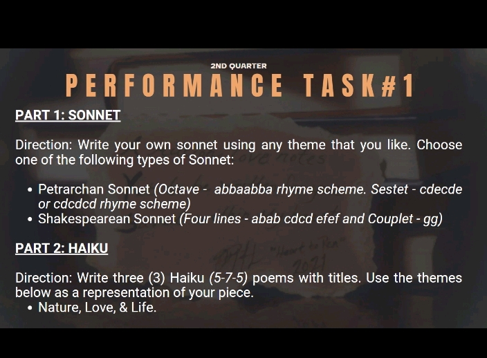 PERFORMANGE TASK1 PART 1 SONNET Direction | StudyX