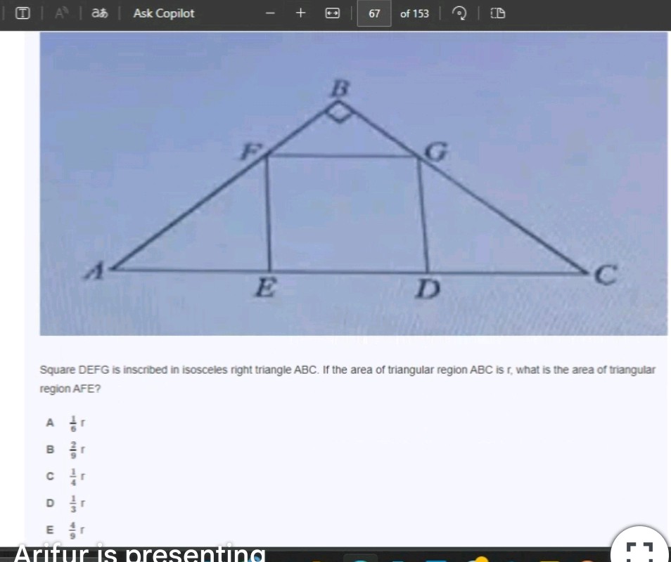 Square DEFG is inscribed in isosceles right | StudyX