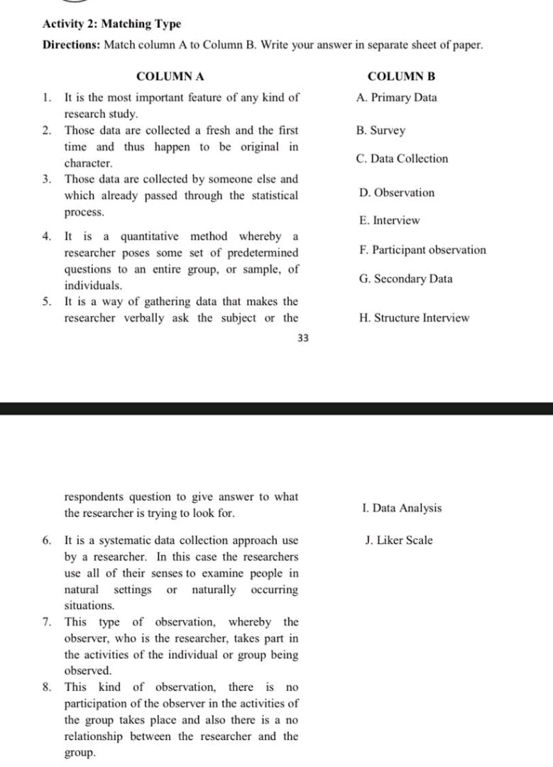 Activity 2 Matching Type Directions Match | StudyX