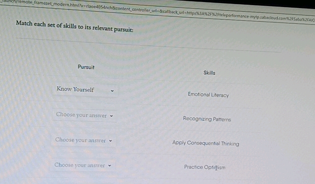 Match each set of skills to its relevant
