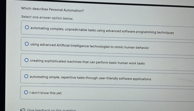 Which describes Personal Automation Select | StudyX