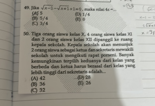 49 Jika x-1- 1+1+1=9maka nilat 4 x= (4) 5