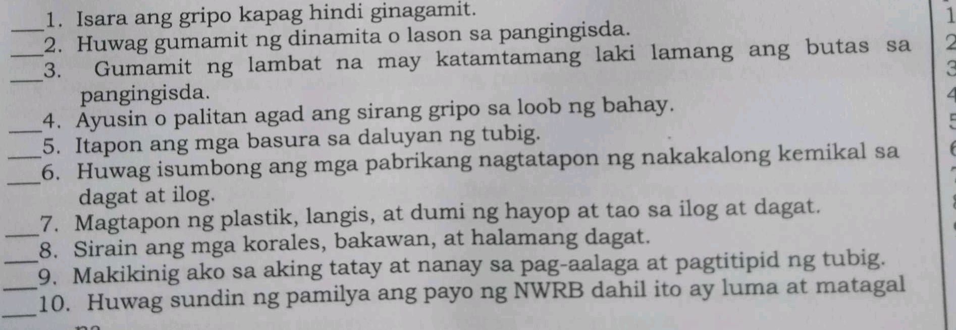 1 Isara ang gripo kapag hindi ginagamit 2 | StudyX